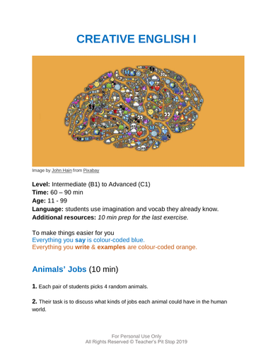 ESL Lesson - CREATIVE ENGLISH 1 | Teaching Resources