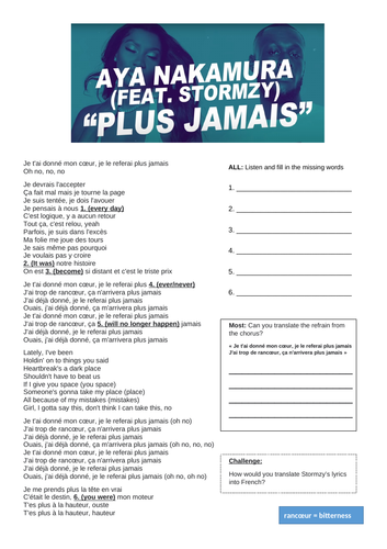 Aya Nakamura - Plus jamais ft. Stormzy | Teaching Resources