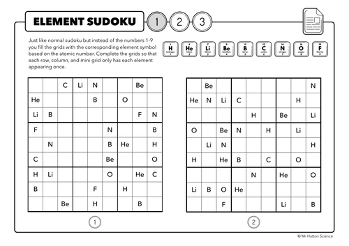 Element Sudoku Games (Chemistry starter for GCSE and A Level ...