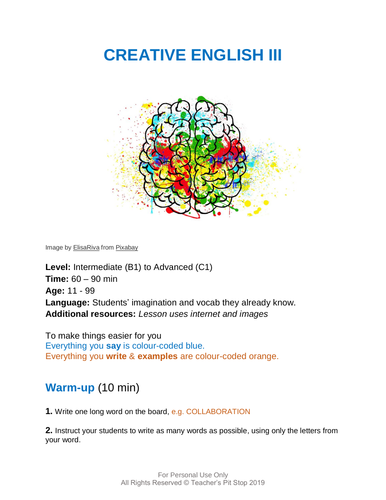 ESL Lesson - CREATIVE ENGLISH 3 | Teaching Resources