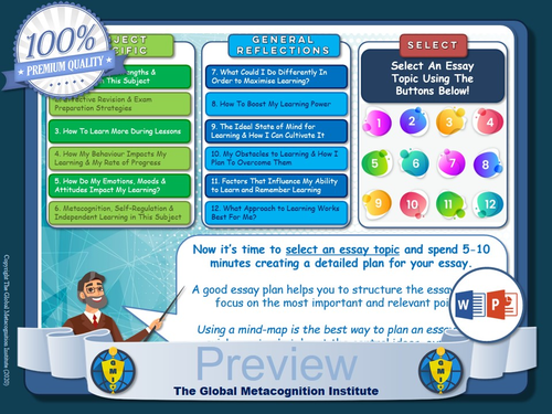 Metacognition Reflective Essay Toolkit (Self-Regulated Learning & Essay ... Metacognition Reflective Essay Toolkit (Self-Regulated Learning & Essay ...