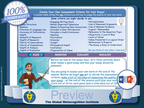 Metacognition Reflective Essay Toolkit (Self-Regulated Learning & Essay ... Metacognition Reflective Essay Toolkit (Self-Regulated Learning & Essay ...