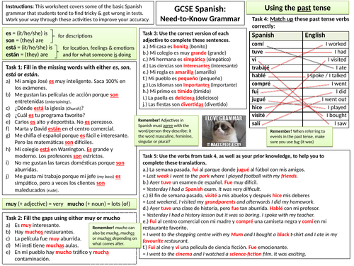 GCSE Spanish Grammar Revision Worksheet | Teaching Resources