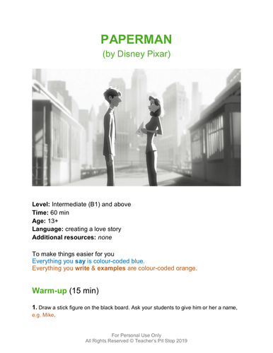 ESL - Based on the Short Film PAPERMAN (by Disney Pixar) | Teaching ...