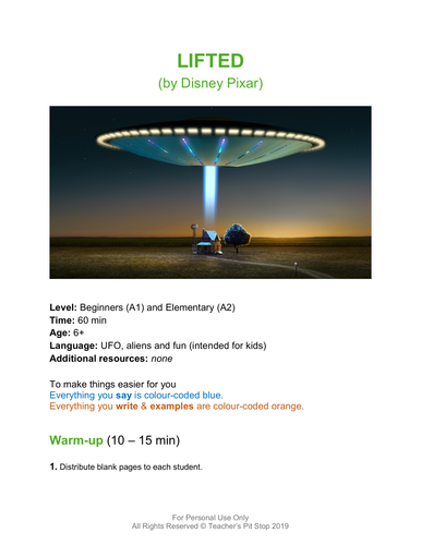 ESL - Based on the Short Film LIFTED (by Disney Pixar) | Teaching Resources