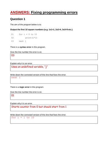 Pseudocode algorithms worksheet - Syntax errors and logic errors ... Pseudocode algorithms worksheet - Syntax errors and logic errors ...