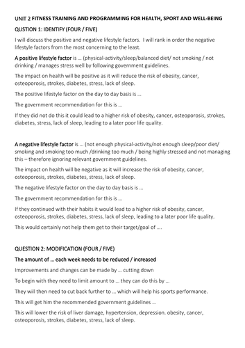 LEVEL 3 BTEC SPORT UNIT 2 EXAM SENTENCES AND STRUCTURE | Teaching Resources