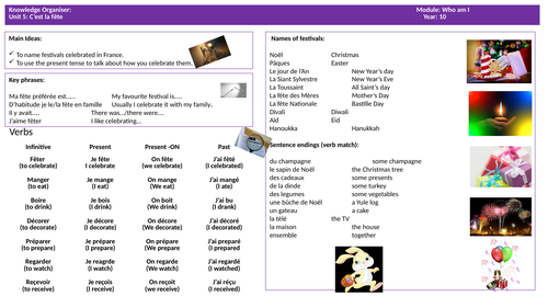 Festivals lesson for KS3 or GCSE foundation - French with knowledge ...
