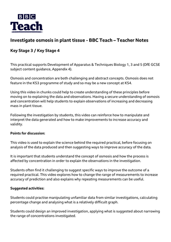 KS3 / KS4 Biology - Investigate osmosis in plant tissue | Teaching ...