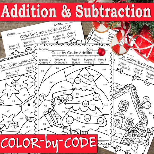 Addition and Subtraction to 10 Coloring Pages | Christmas Color By ...