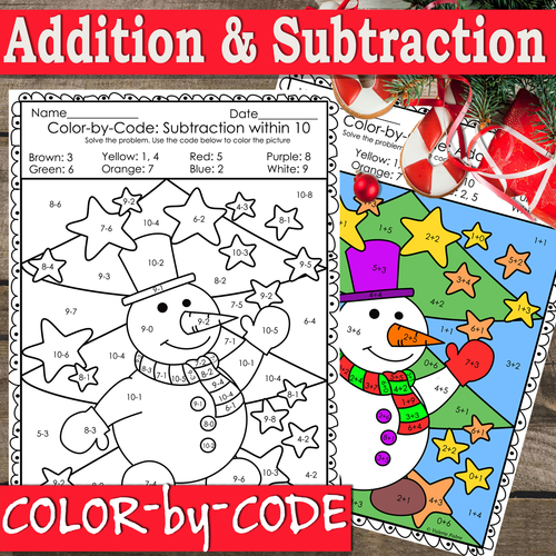 Addition and Subtraction to 10 Coloring Pages | Christmas Color By ...