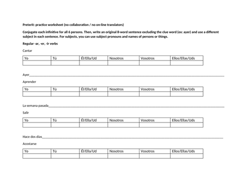 Preterit worksheet | Teaching Resources