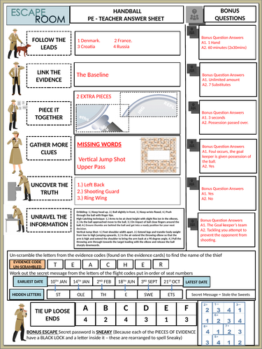 Handball PE Escape Room | Teaching Resources