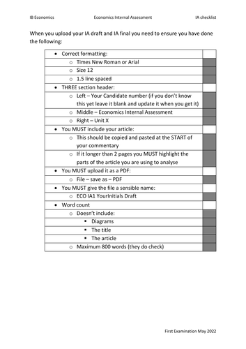 IB Economics IA - planning, marking and recording | Teaching Resources