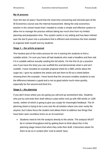 IB Economics IA - planning, marking and recording | Teaching Resources
