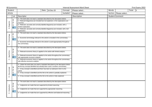 IB Economics IA - planning, marking and recording | Teaching Resources