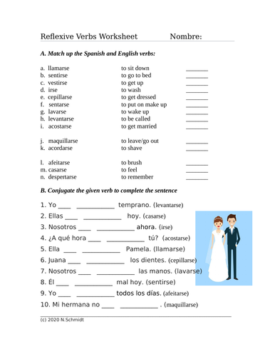 Reflexive Verbs in Spanish Worksheet: Verbos Reflexivos | Teaching ...