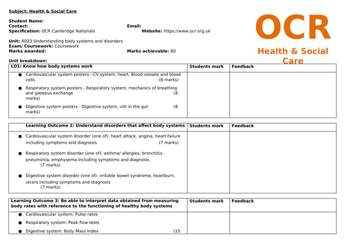 Tracking and Smith Proformas for Cambridge National Health and Social ...