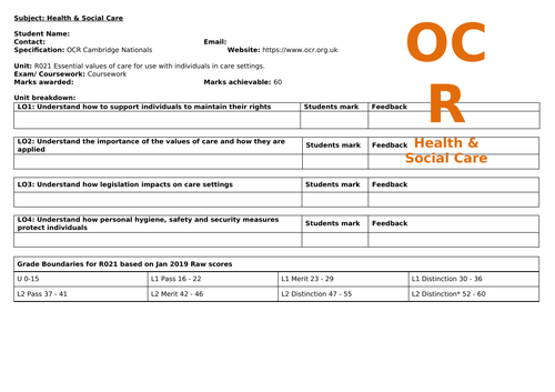 Tracking and Smith Proformas for Cambridge National Health and Social ...