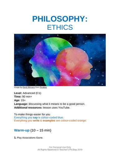 ESL Lesson - PHILOSOPHY: ETHICS | Teaching Resources