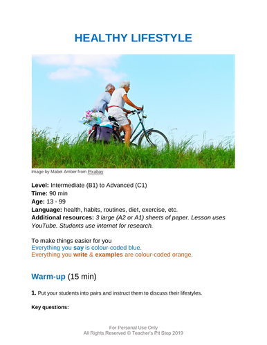 ESL Lesson - HEALTHY LIFESTYLE | Teaching Resources