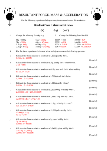 Resultant Force Calculations Worksheet with Answers - GCSE Physics ...