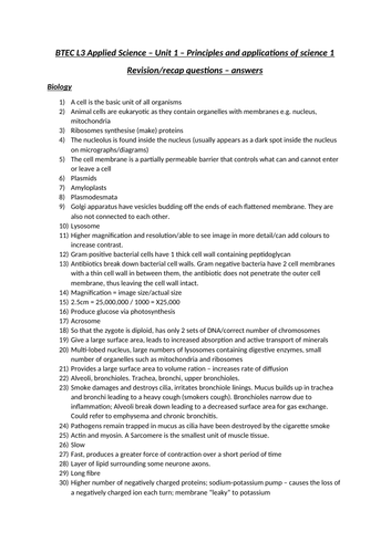 BTEC L3 Applied Science Unit 1 - 120 revision questions (and answers ...
