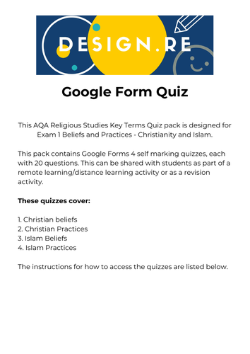 AQA Religious Studies Key Terms Quiz (Exam 1 - Christianity and Islam ...