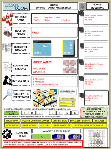 Bonding - Chemistry Escape Room | Teaching Resources