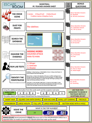 Basketball PE Escape Room | Teaching Resources