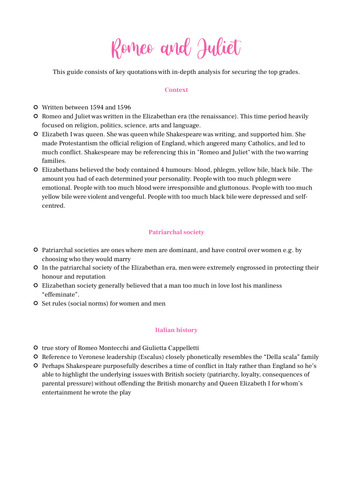 GCSE Romeo and Juliet Notes - Grade 9 | Teaching Resources