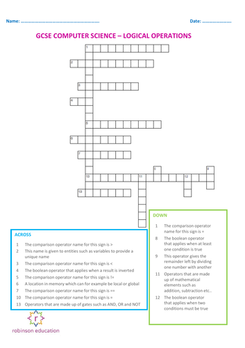 GCSE Computer Science - Boolean Operations Crossword | Teaching Resources GCSE Computer Science - Boolean Operations Crossword | Teaching Resources