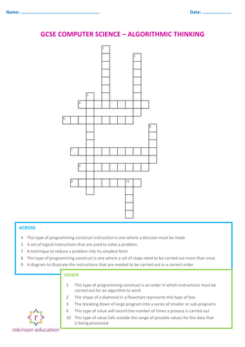 GCSE Computer Science - 10 Crossword Activities Full Bundle (with ...