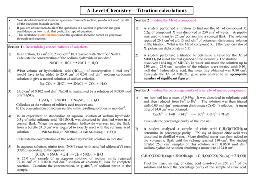 A-Level Chemistry Titration calculations | Teaching Resources
