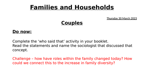 AQA Sociology - Family and Households | Teaching Resources