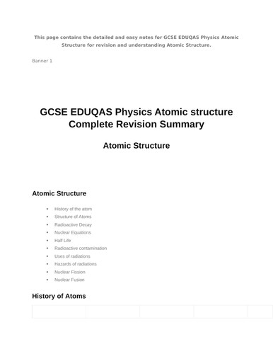 GCSE EDUQAS Physics Atomic structure Complete Revision Summary ... GCSE EDUQAS Physics Atomic structure Complete Revision Summary ...