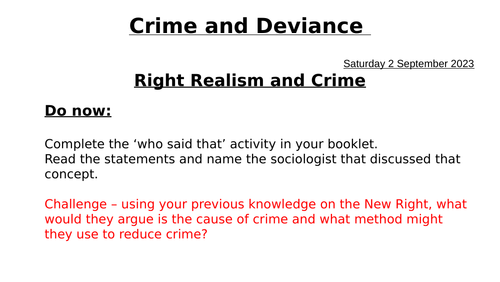 AQA A level Sociology - Right Realism and Crime - UPDATED 2023 ...