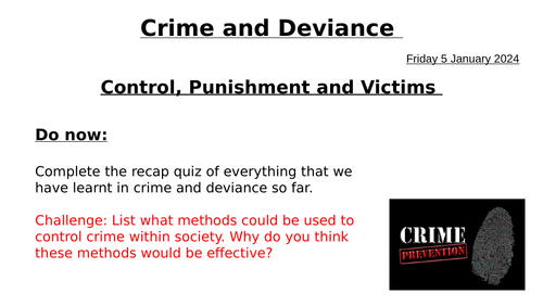 AQA A level Sociology - Control, Punishment and Victims and Crime ...