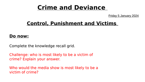 AQA A level Sociology - Control, Punishment and Victims and Crime ...