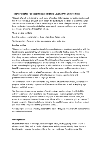 Edexcel Functional Skills in English: Level 2 Unit - Climate Change ...