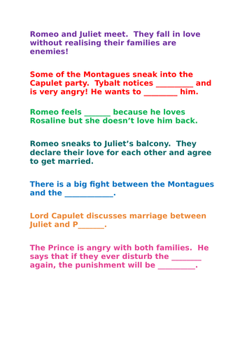 Romeo and Juliet Scheme for SEN students | Teaching Resources