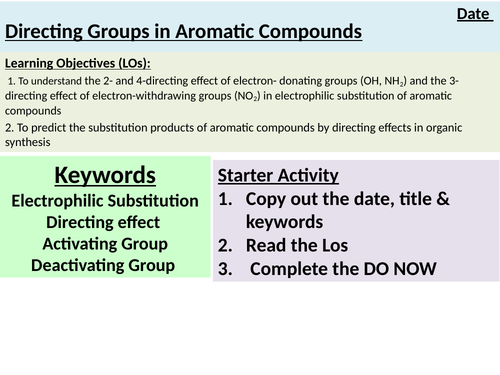 Directing Groups in Aromatic Compounds | Teaching Resources