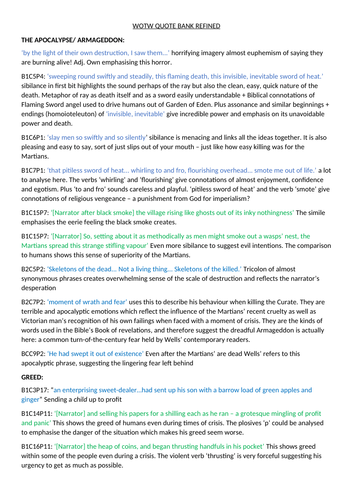 Grade 9 War of the Worlds Detailed Analysis | Teaching Resources