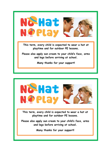 No Hat No Play - Notice to Parents | Teaching Resources