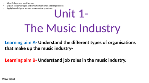 Unit 1- The music Industry Learning aim A and Mock exam | Teaching ...