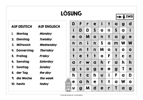 GERMAN DAYS OF THE WEEK WORD SEARCHES | Teaching Resources