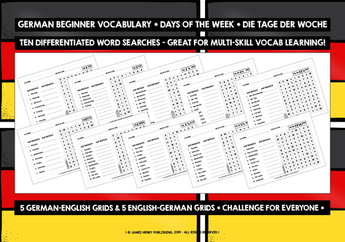 GERMAN DAYS OF THE WEEK WORD SEARCHES | Teaching Resources