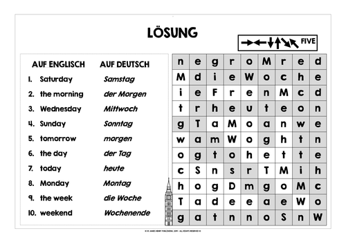 GERMAN DAYS OF THE WEEK WORD SEARCHES | Teaching Resources