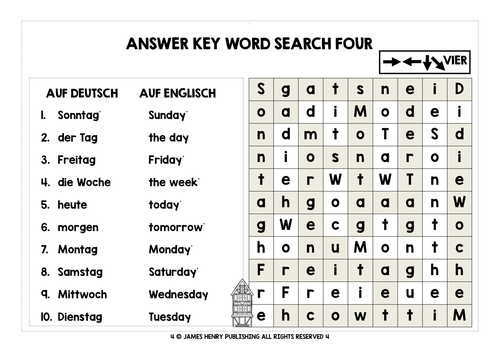 GERMAN DAYS OF THE WEEK WORD SEARCHES | Teaching Resources