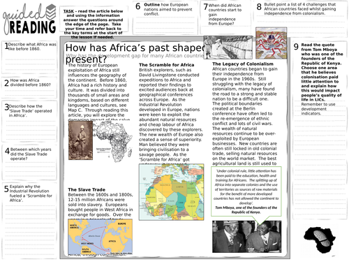 The Scramble for Africa Guided Reading Worksheet | Teaching Resources